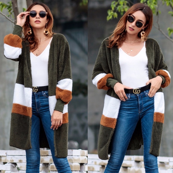 Sweaters | Charlie Color Block Furry Cardigan | Poshmark